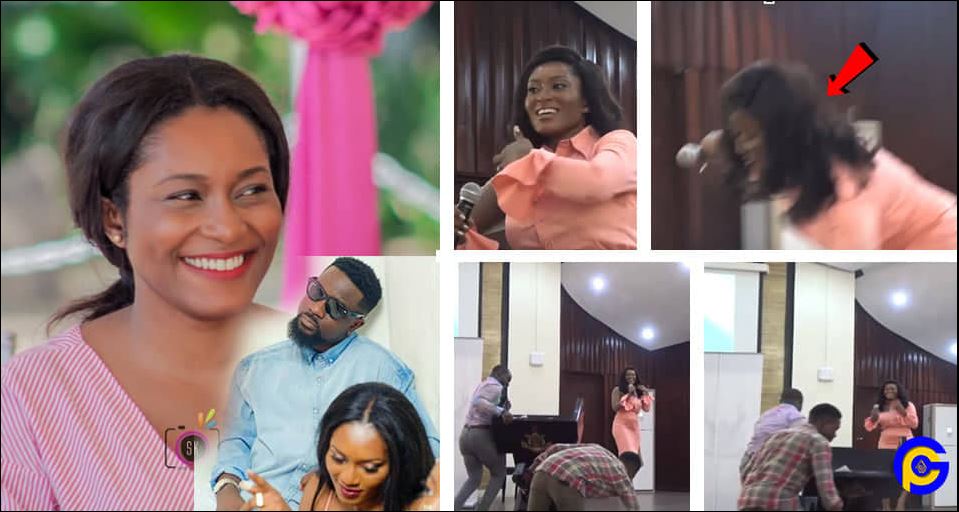 Tracy Sarkcess nearly falls on stage at KNUST; drops pulpit - GhPage