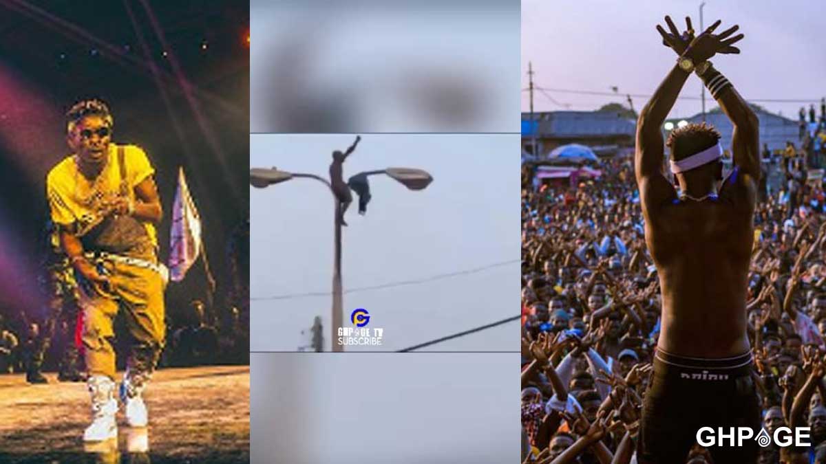 Fan climbs electric pole just to watch Shatta Wale's performance - GhPage