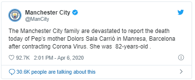 COVID-19: Pep Guardiola’s mom dies of Coronavirus - GhPage