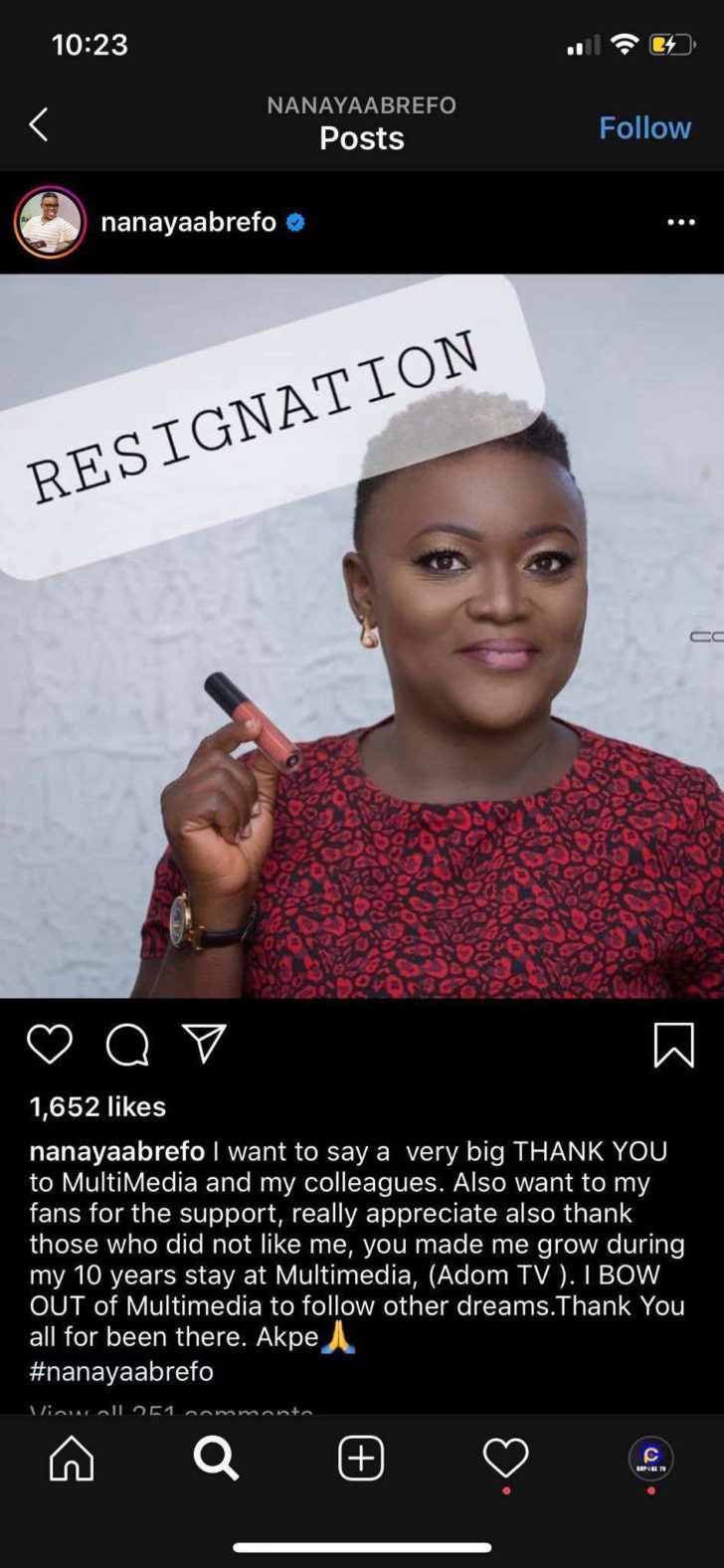 Nana Yaa Brefo resigns from Multimedia after ten years - GhPage