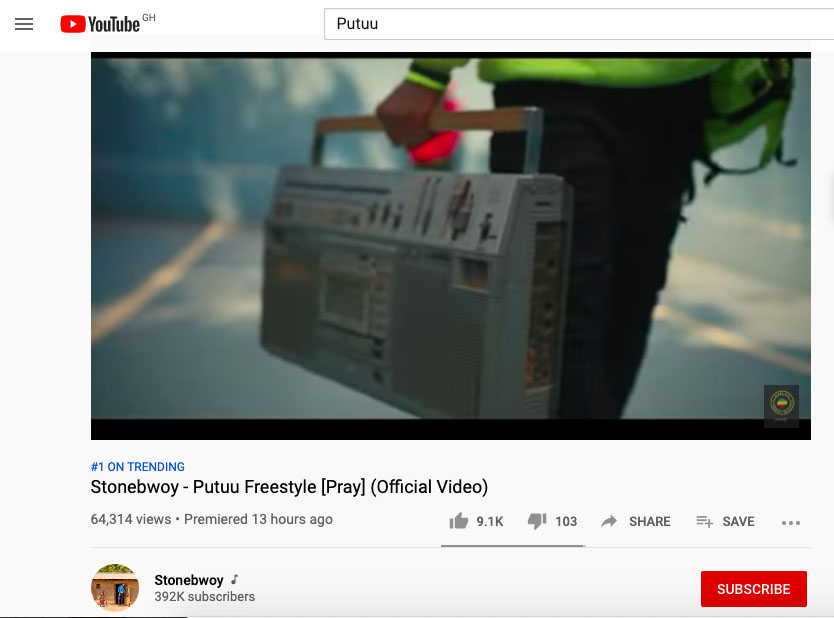 Stonebwoy's Putuu official video becomes number one on Youtube - GhPage