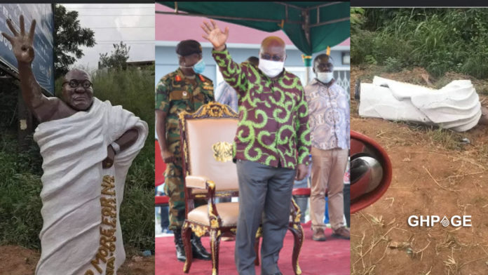 Nana Addo's statue that surfaced days ago found face down - GhPage
