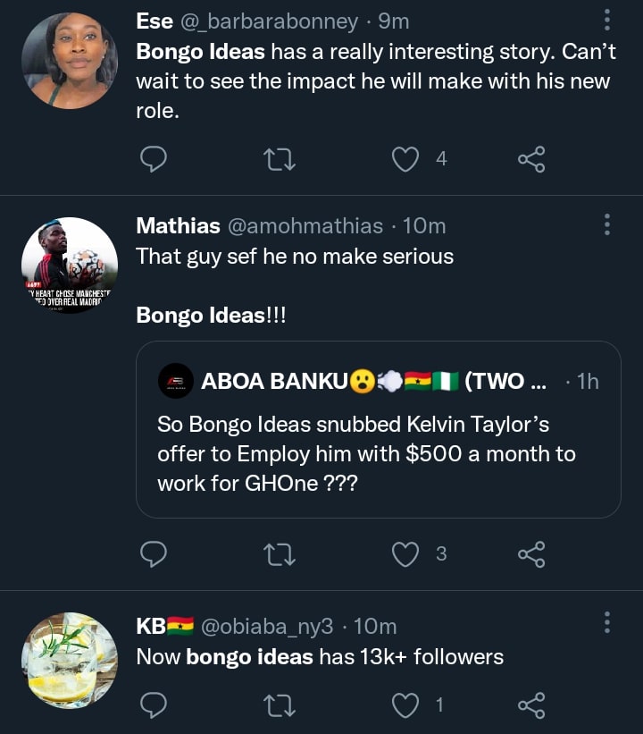 Twitter reactions after Bongo Ideas secured a new job at GHOne TV - GhPage