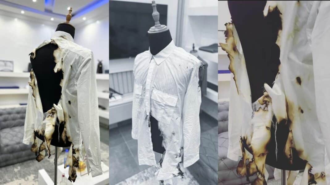 Nigerian designer unveils burnt outfit design selling for $8900