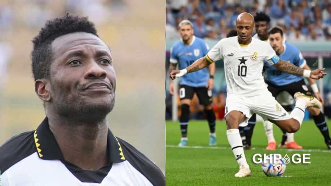 Asamoah Gyan reacts to Dede Ayew’s penalty miss against Uruguay [Video]