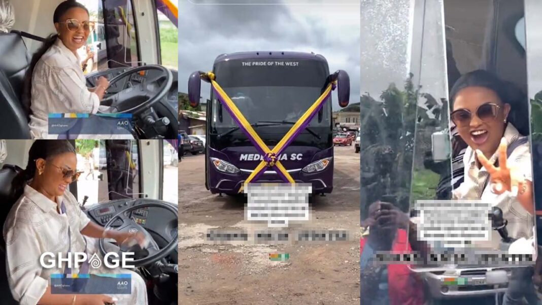 Video of McBrown driving a bus gifted to Medeama SC by Hisense stirs ...