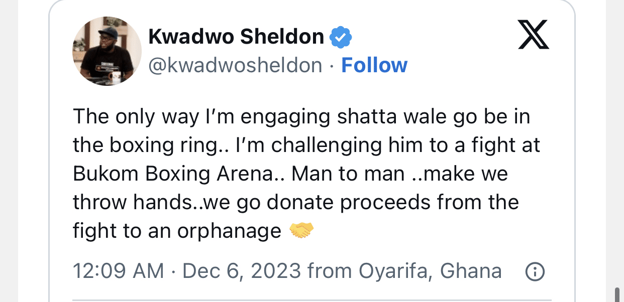 "I'm challenging Shatta Wale to a boxing match" - Kwadwo Sheldon - GhPage