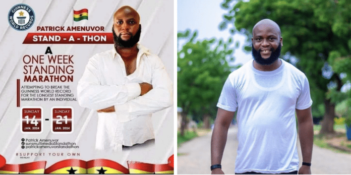 Guinness World Record: Patrick Amenuvor kicks off day 1 of his Stand-A ...