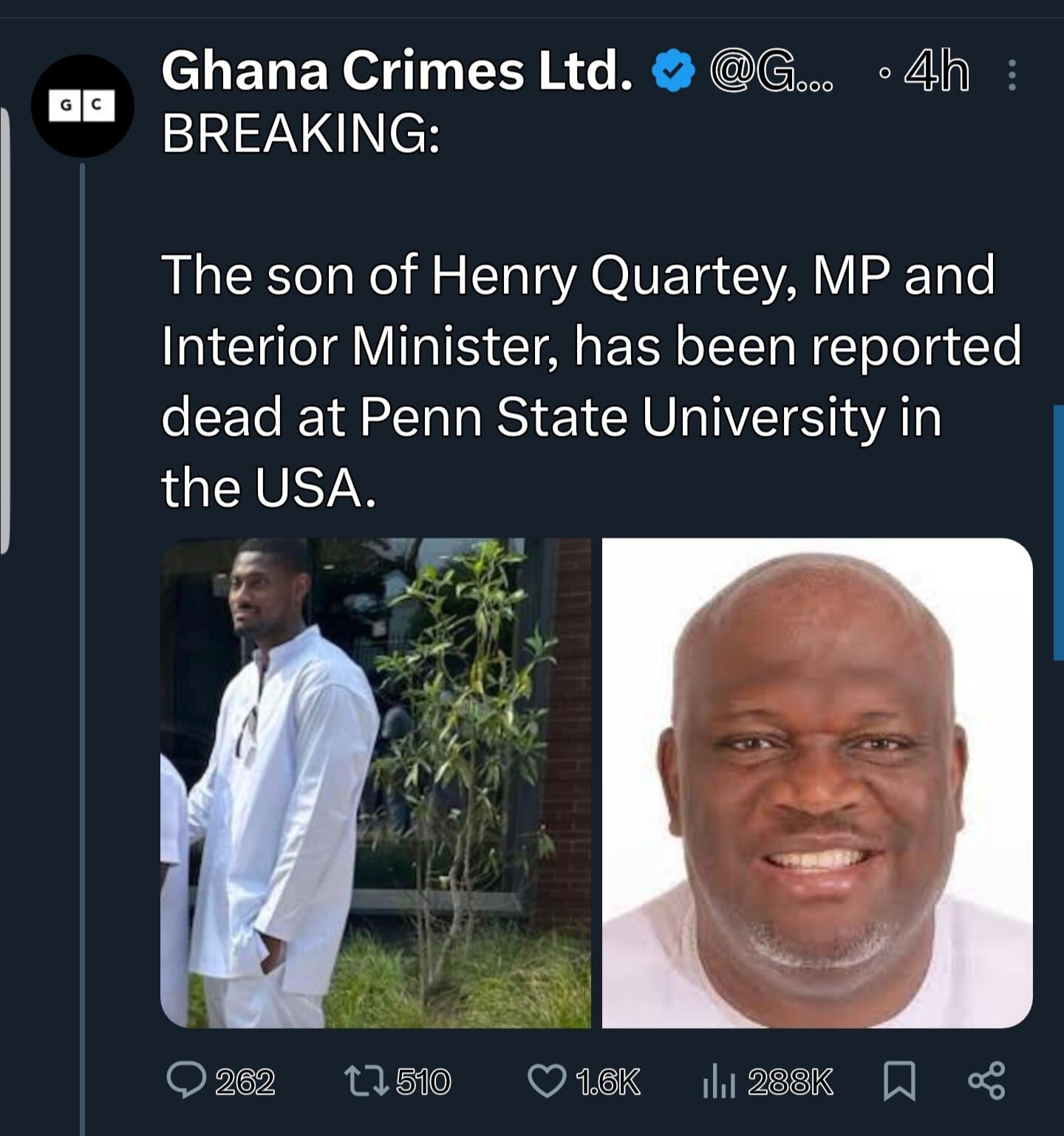 NPP's Henry Quartey's son studying in US university reportedly dies ...
